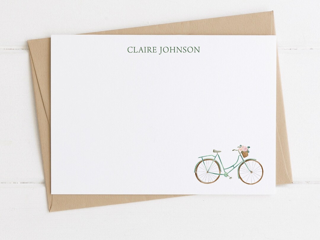 Bicycle Note Cards, Personalized Note Cards, Set, Stationery, Flat Note ...