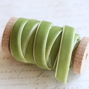 Sage Velvet Ribbon, 3/8 5/8 1 Velvet Ribbon, Velvet Ribbon Spool, Green ...