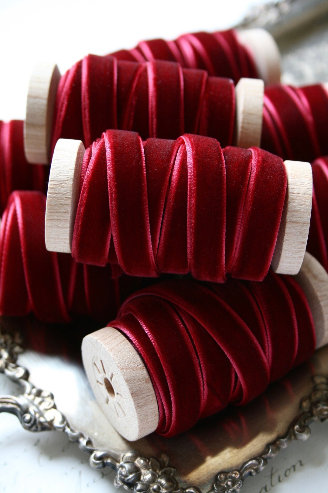 Burgundy Velvet Ribbon: Wine Crimson Ribbon, 3/8" • 1/2" • 1" - Etsy