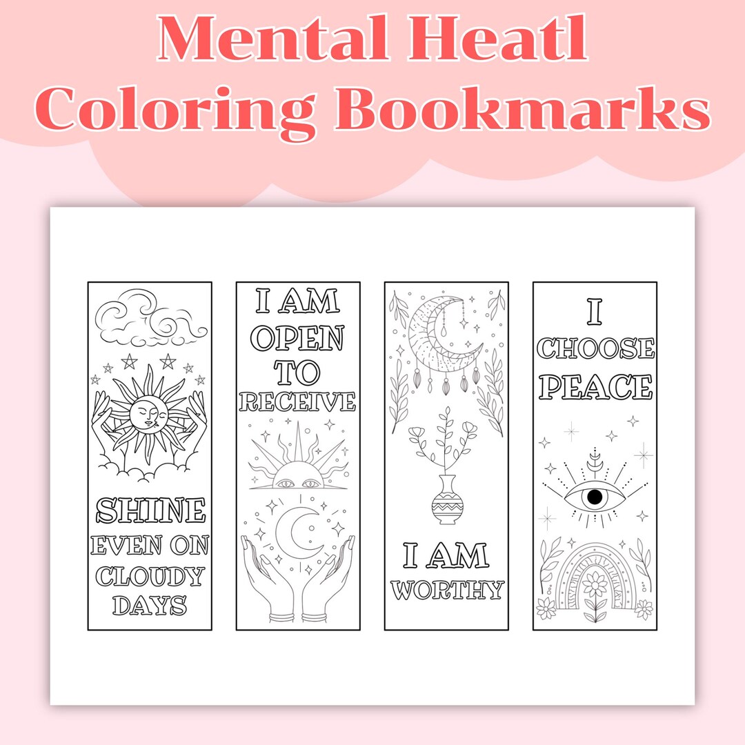 Boho Affirmation Bookmarks V2: Mental Health Coloring, Anxiety Relief ...