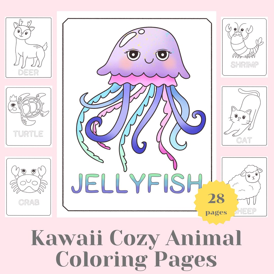 Kawaii Animal Coloring Pages: Cozy Kids Activity (PDF) - Etsy