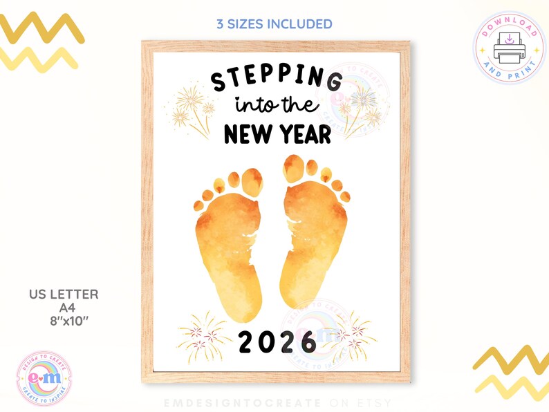 New Year Footprint Craft 2026, Printable Footprint Art Activity for ...