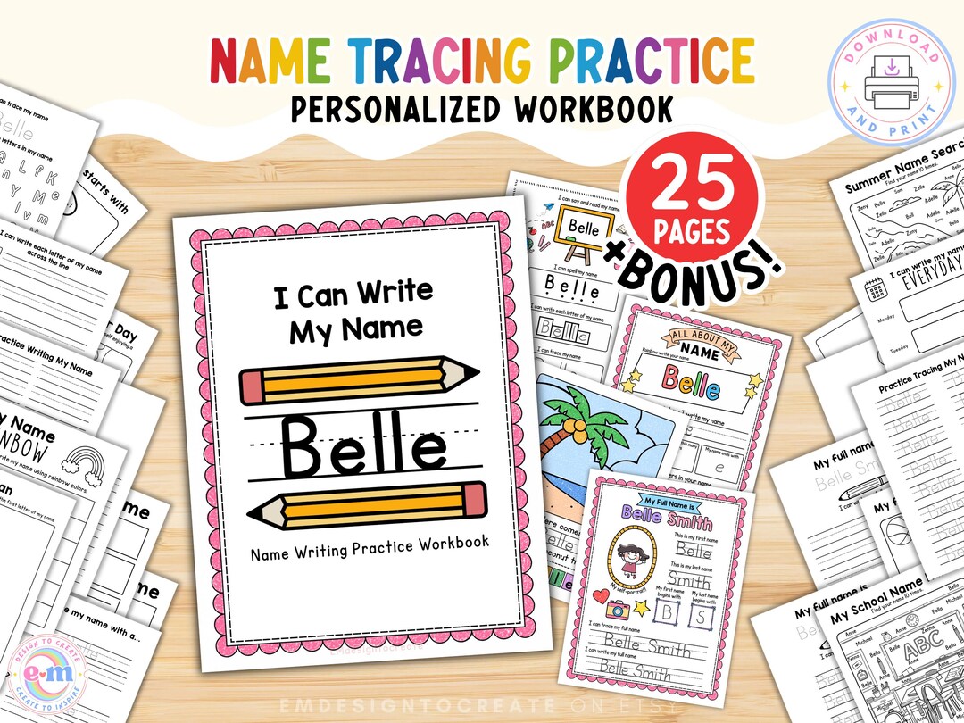 Personalized Name Tracing Workbook, Custom Handwriting Practice ...