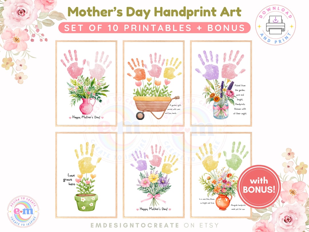 PRINTABLE Mother's Day Handprint Craft, Floral Handprint Art for Kids ...