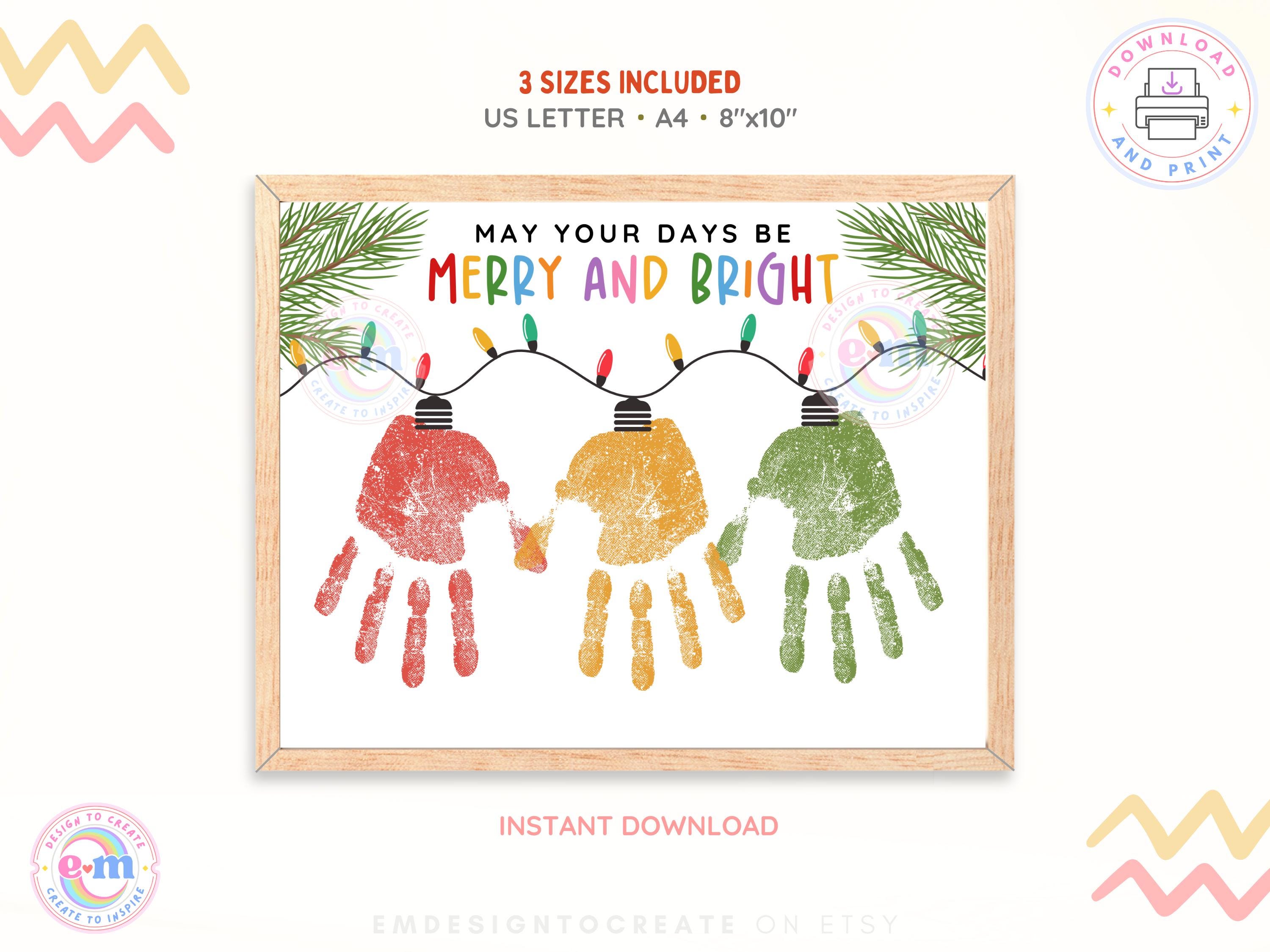 Christmas Lights Handprint Craft, Merry and Bright Handprint Art, Xmas ...