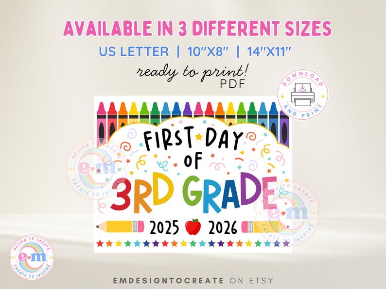 First Day of 3rd Grade Sign, PRINTABLE First Day of School Sign, Back ...