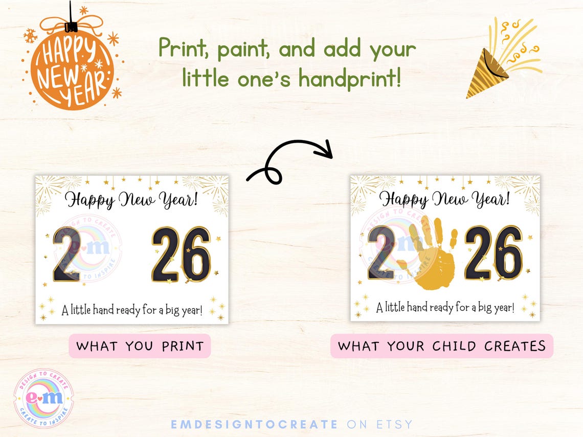 New Year 2026 Handprint Art, Printable Handprint Craft Activity for ...