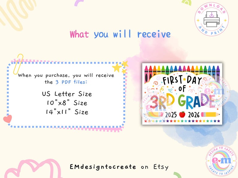 First Day of 3rd Grade Sign, PRINTABLE First Day of School Sign, Back ...