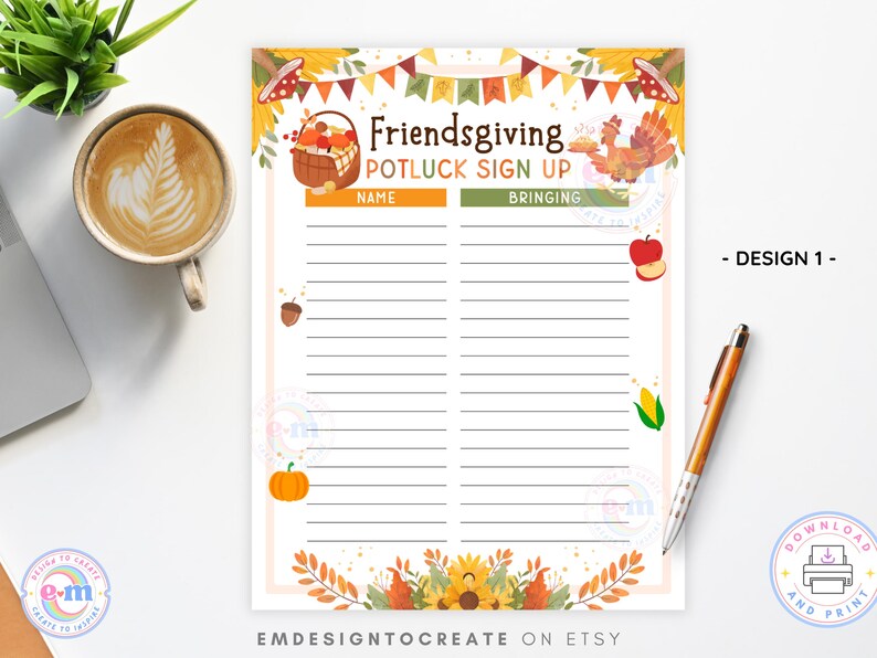 Friendsgiving Potluck Sign up Sheet Printable, Friendsgiving Dinner ...