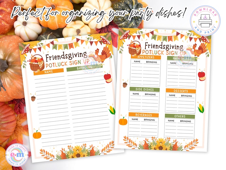 Friendsgiving Potluck Sign up Sheet Printable, Friendsgiving Dinner ...
