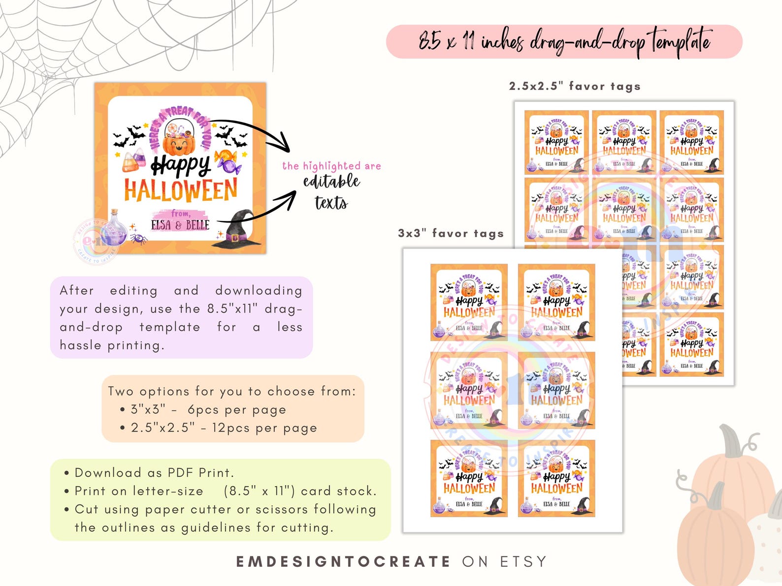 Editable Halloween Tags, Printable Trick or Treat Tag, Here's a Treat ...