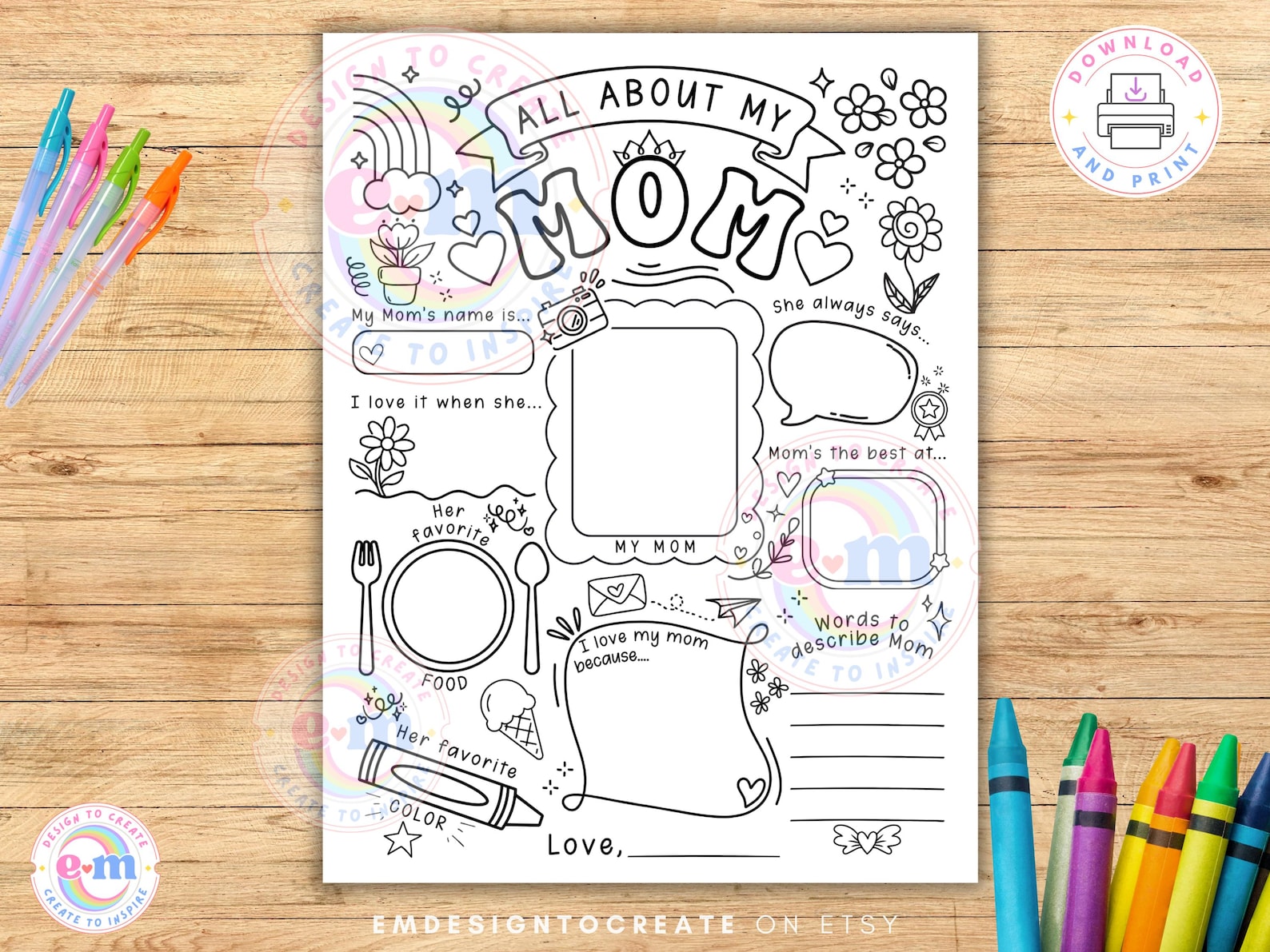 PRINTABLE All About My Mom, Mother's Day Activity for Kids, Mom Fill in ...