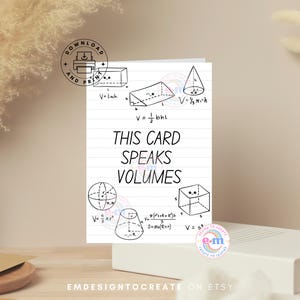 This Card Speaks Volumes, Printable Math Humor Greeting Card ...