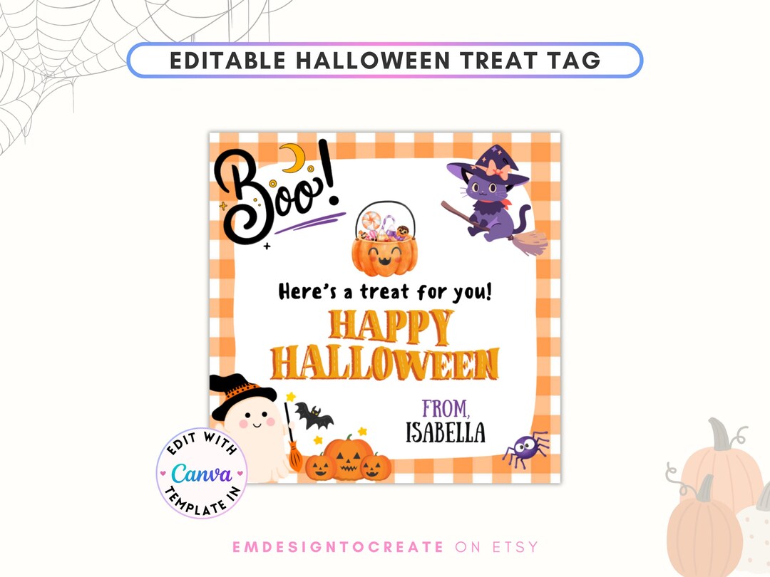 Editable Printable Here's a Treat for You Card, Cute Happy Halloween ...