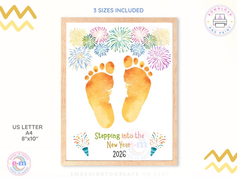 New Year Footprint Art 2026, Printable Footprint Craft Activity for ...