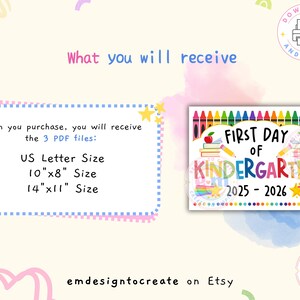 First Day of Kindergarten Sign, PRINTABLE First Day of School Sign ...