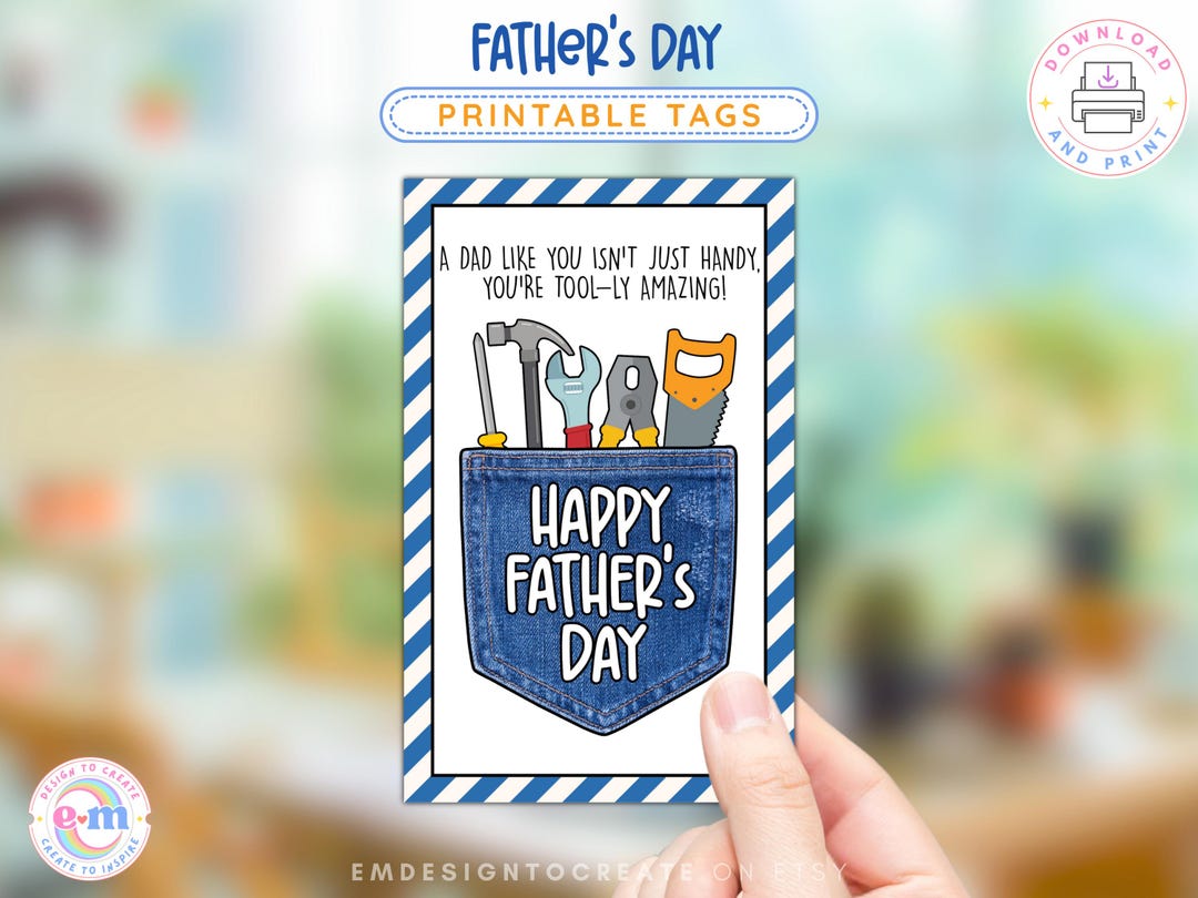 Father's Day Gift Tag, PRINTABLE Happy Father's Day Treat Tag, Toolbox ...