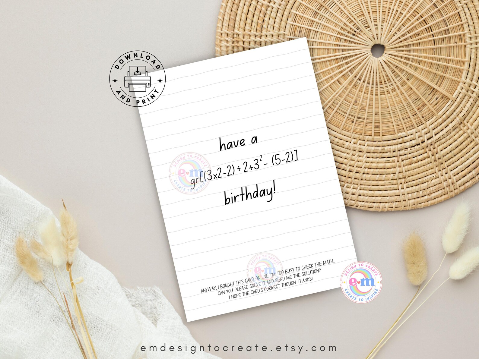 Math Birthday Card, Printable Funny Mathematics Lover Greeting Card ...