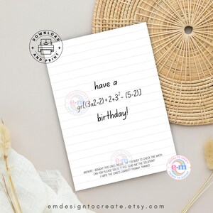 Math Birthday Card, Printable Funny Mathematics Lover Greeting Card ...
