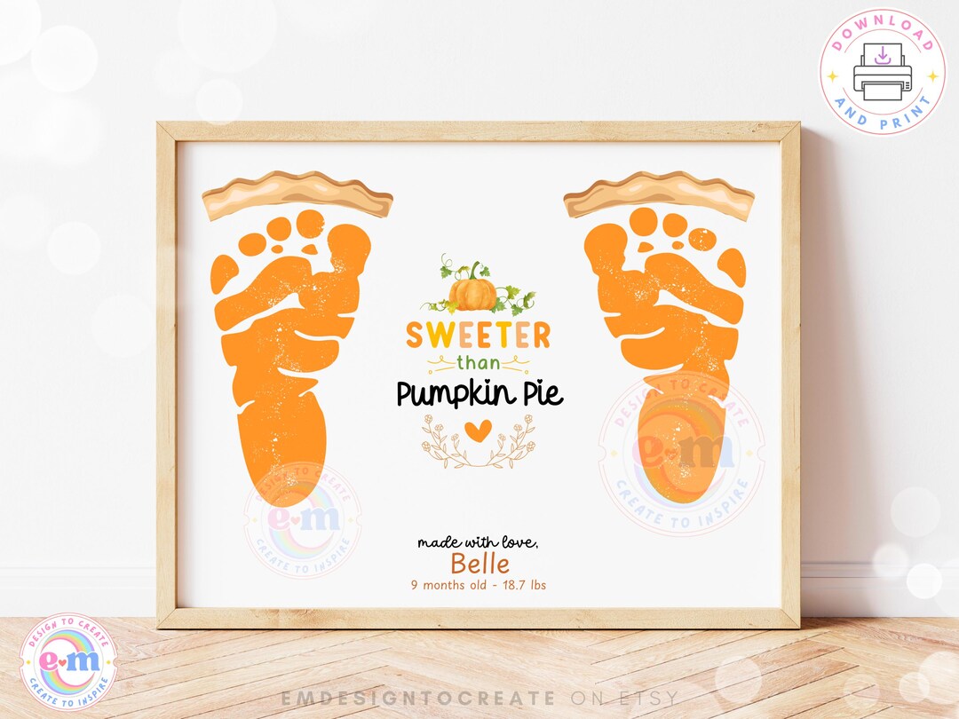 PRINTABLE Fall Footprint Craft for Baby, Pumpkin Pie Footprint Art for ...