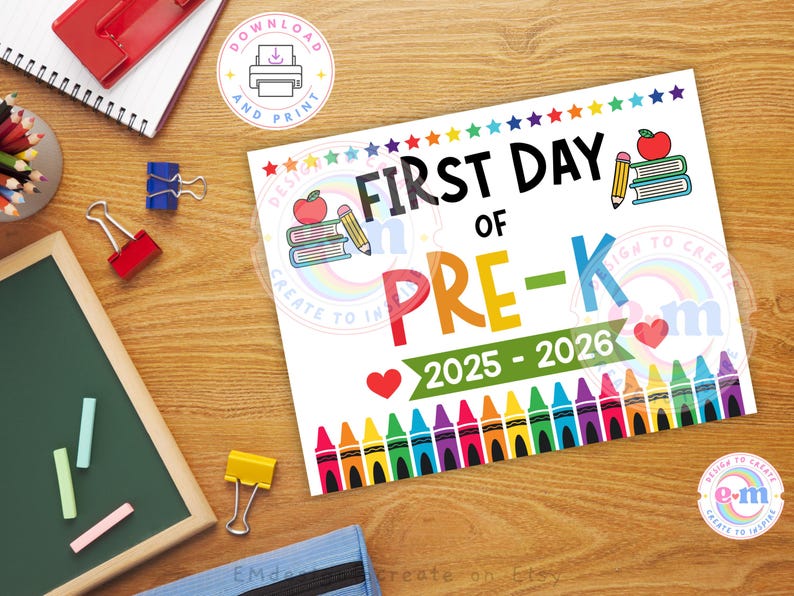 PRINTABLE First Day of Pre-k Sign, First Day of School Sign Preschool ...