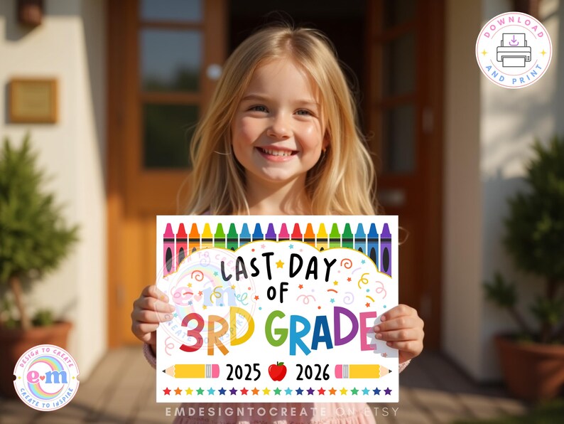 Last Day of 3rd Grade Sign, PRINTABLE Last Day of School Sign, End of ...