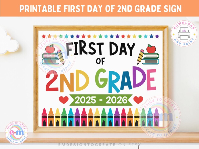 First Day of 2nd Grade Sign PRINTABLE, First Day of School Sign, Back ...