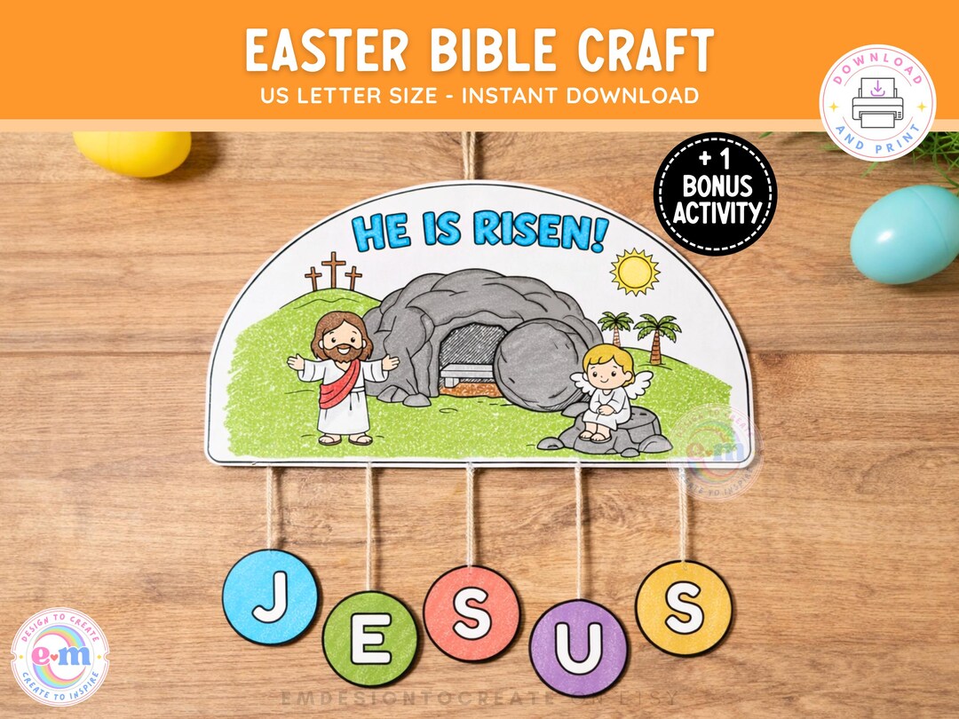 He is Risen Craft for Kids, Christian Easter Printable Activity, Sunday ...