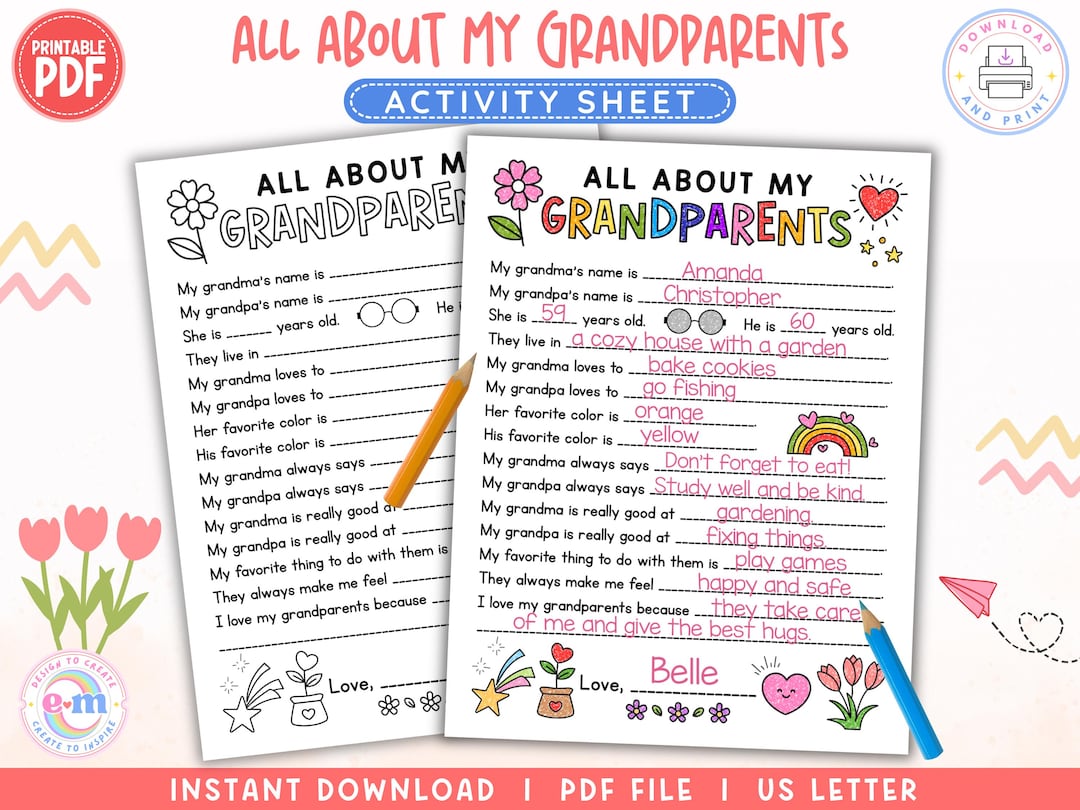 All About My Grandparents PRINTABLE, Grandparents Day Activity for Kids ...
