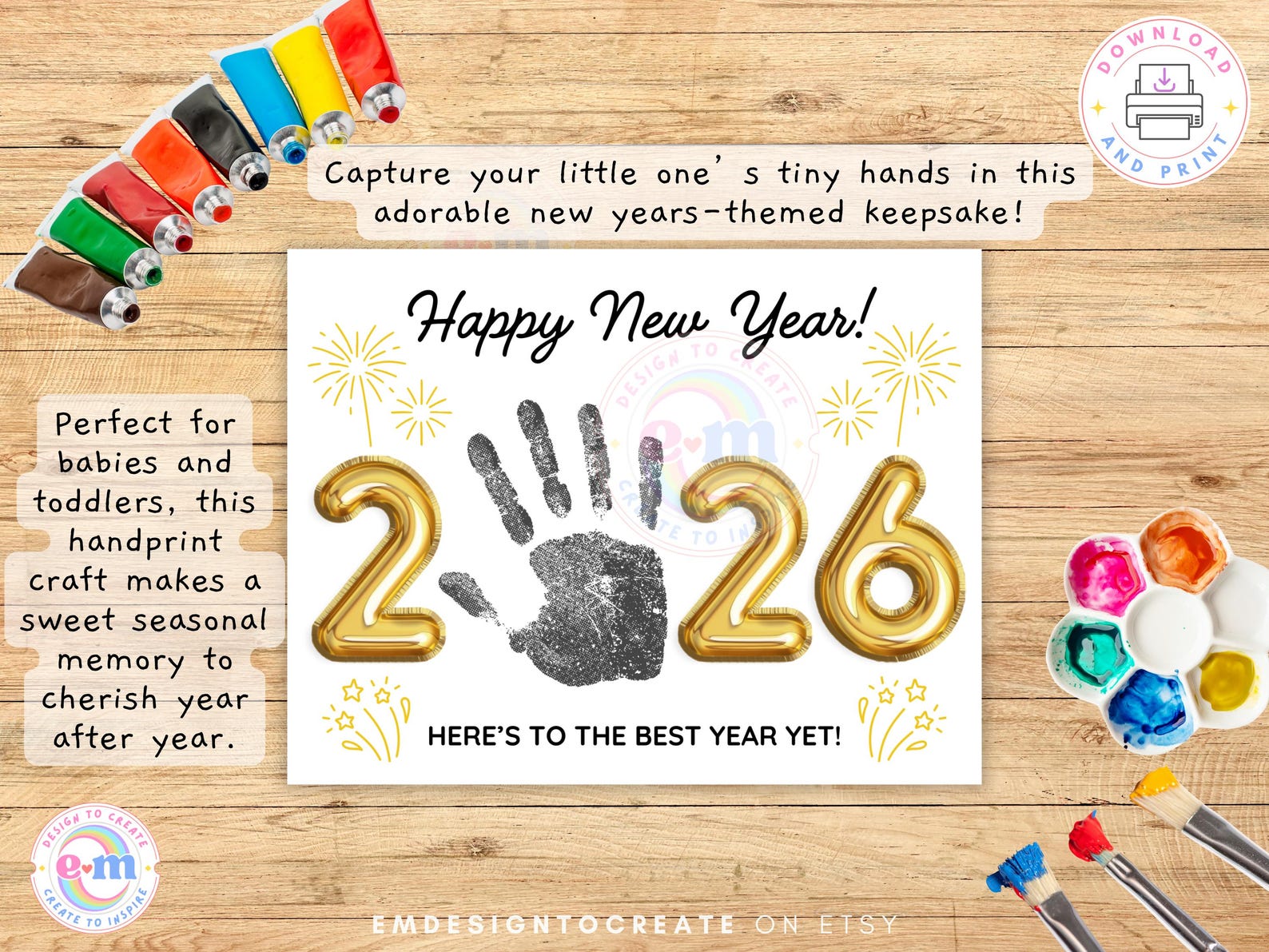 Happy New Year 2026 Handprint Craft, Printable Handprint Art Activity ...