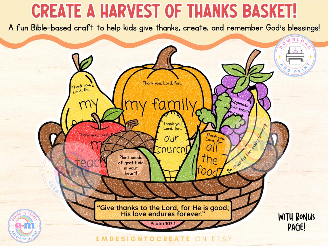Fall Bible Craft for Kids, Harvest of Thanks Printable Bible Lesson ...