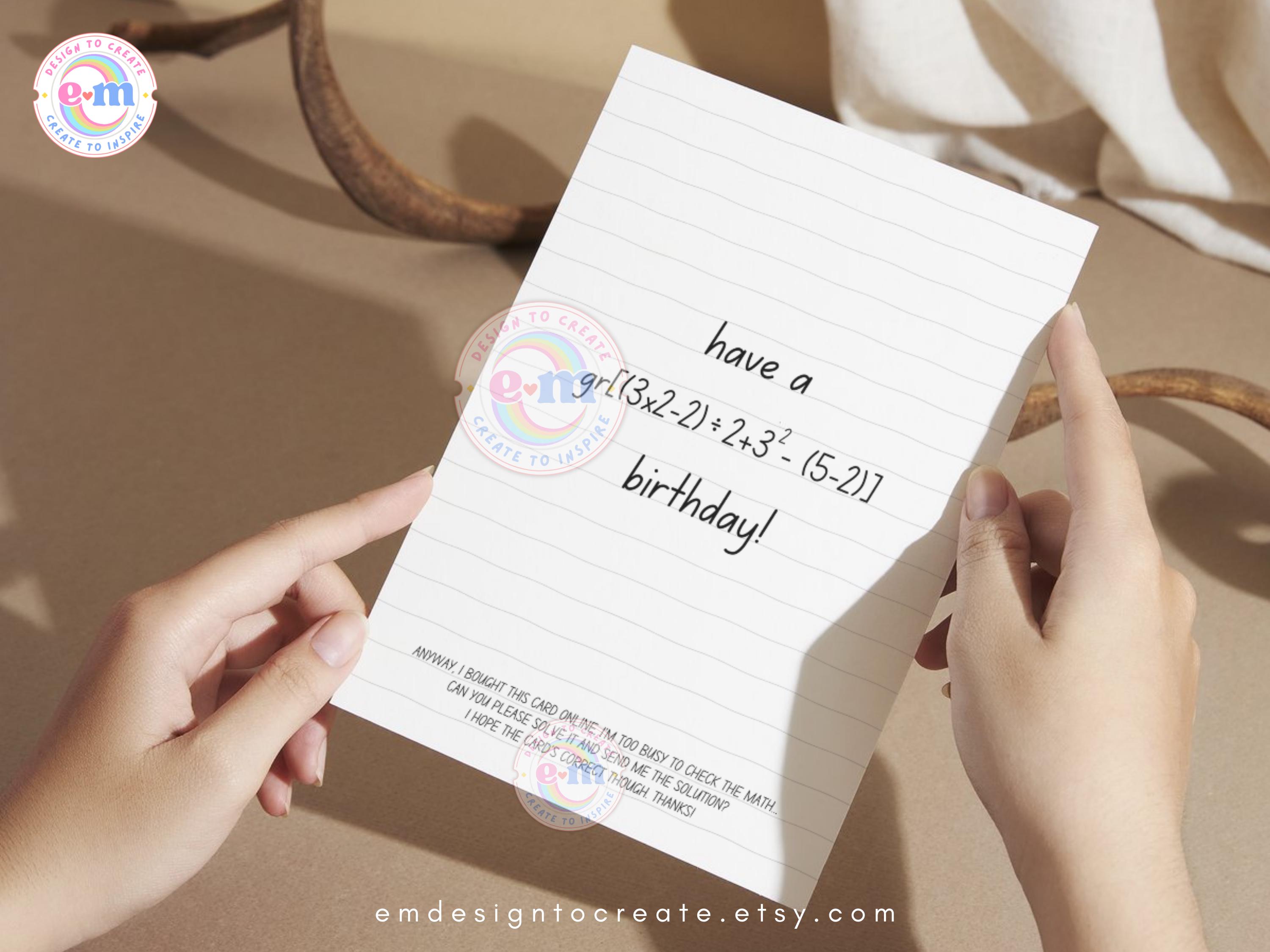 Math Birthday Card, Printable Funny Mathematics Lover Greeting Card ...