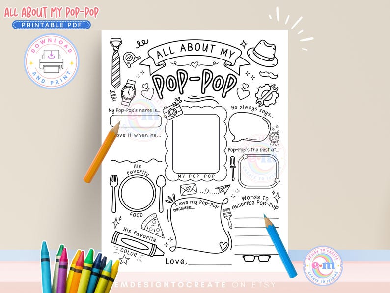 All About My Pop Pop PRINTABLE, Father's Day Activity for Kids, Pop Pop ...