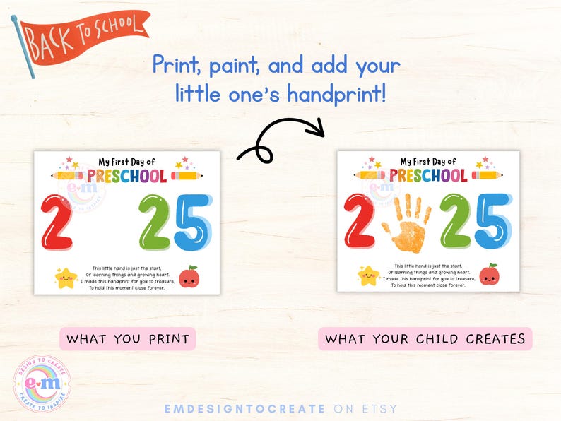 First Day of Preschool Handprint Art, Back to School 2025, PRINTABLE ...