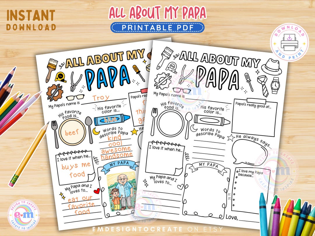 All About My Papa PRINTABLE, Father's Day Activity for Kids, Papa Fill ...