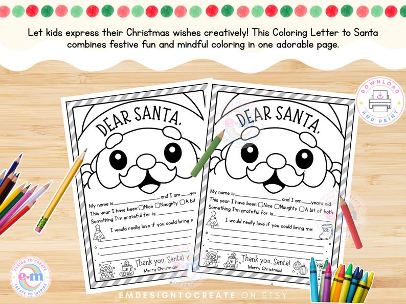 Letter to Santa Coloring Page, Printable Dear Santa Christmas Wish List ...