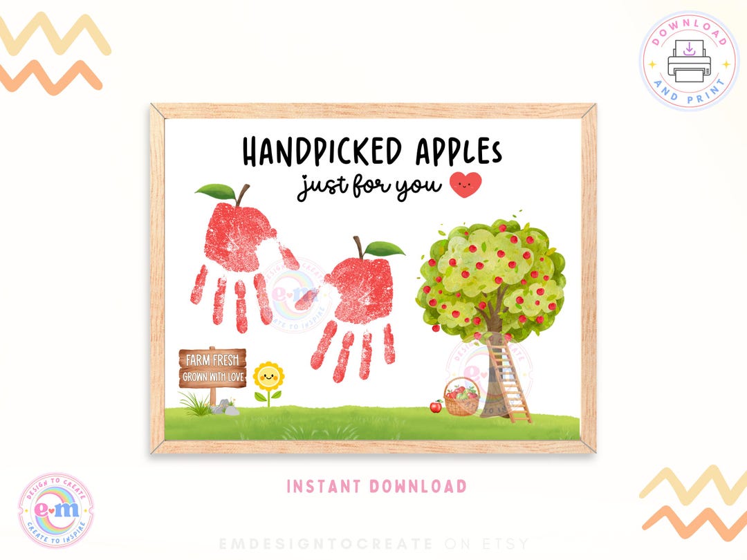 Fall Handprint Craft PRINTABLE, Apple Handprint Art for Baby Toddler ...
