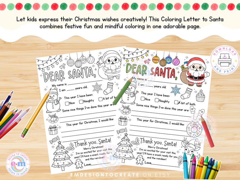 Letter to Santa Coloring Page, Printable Dear Santa Letter for Kids ...