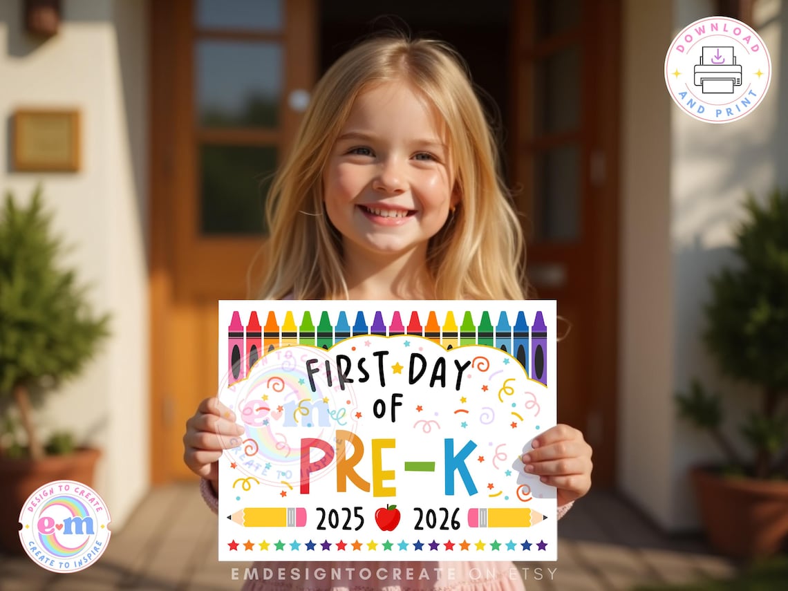 First Day of Pre-k Sign, PRINTABLE First Day of School Sign, 2025 Back ...