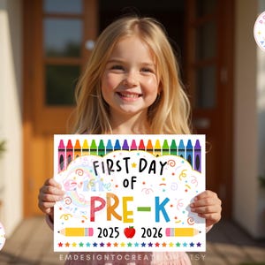 First Day of Pre-k Sign, PRINTABLE First Day of School Sign, 2025 Back ...