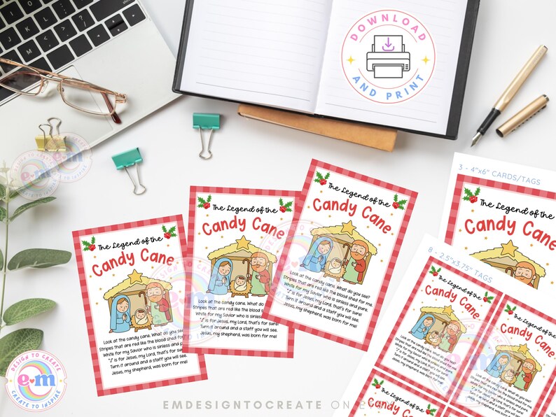 Legend of the Candy Cane Printable Tags, Kids Christian Treat Tag ...