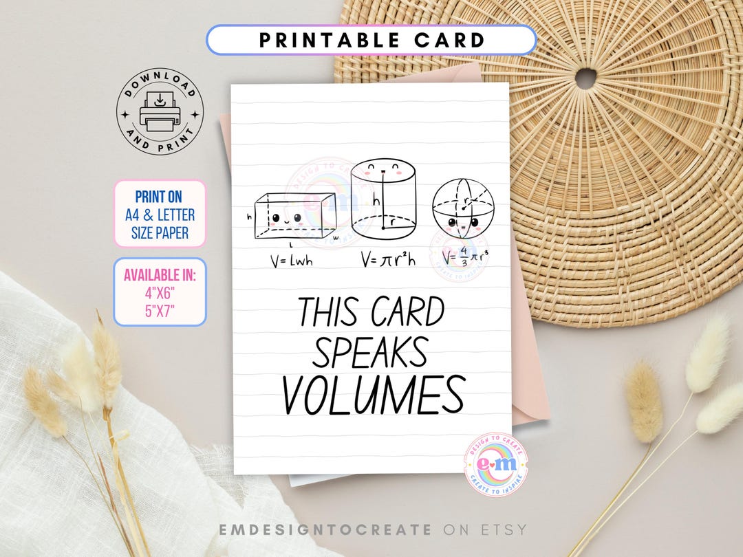 This Card Speaks Volumes, Printable Math Humor Greeting Card ...