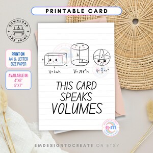 This Card Speaks Volumes, Printable Math Humor Greeting Card ...