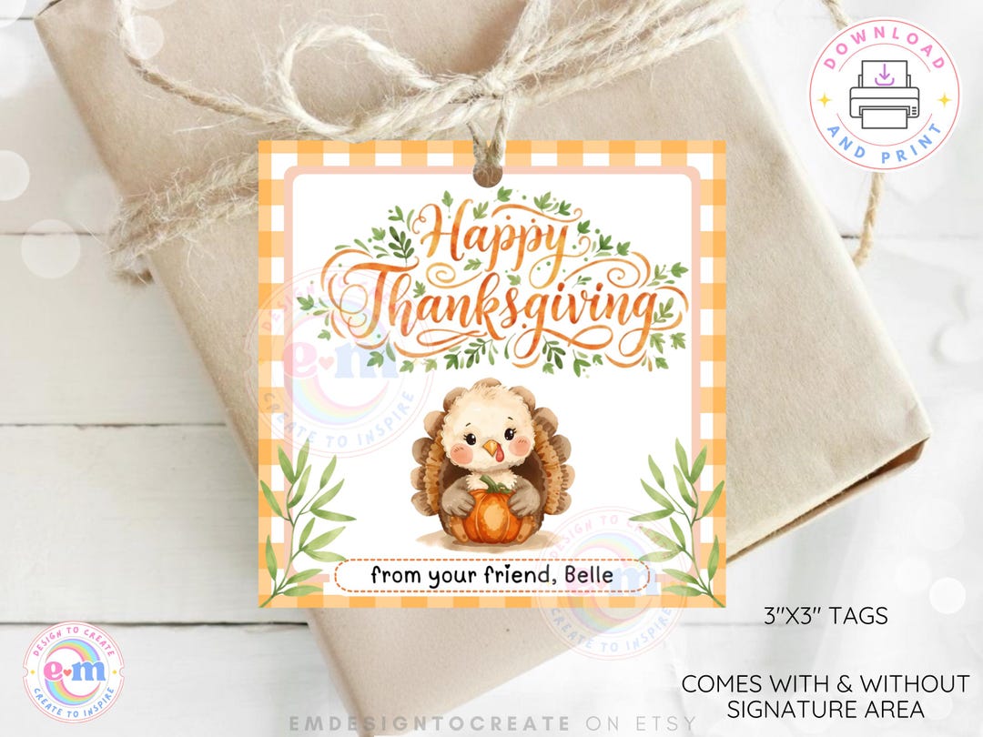 Happy Thanksgiving Gift Tags Printable: Thanksgiving Turkey Favor Tag ...