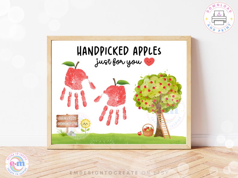 Fall Handprint Craft PRINTABLE, Apple Handprint Art for Baby Toddler ...