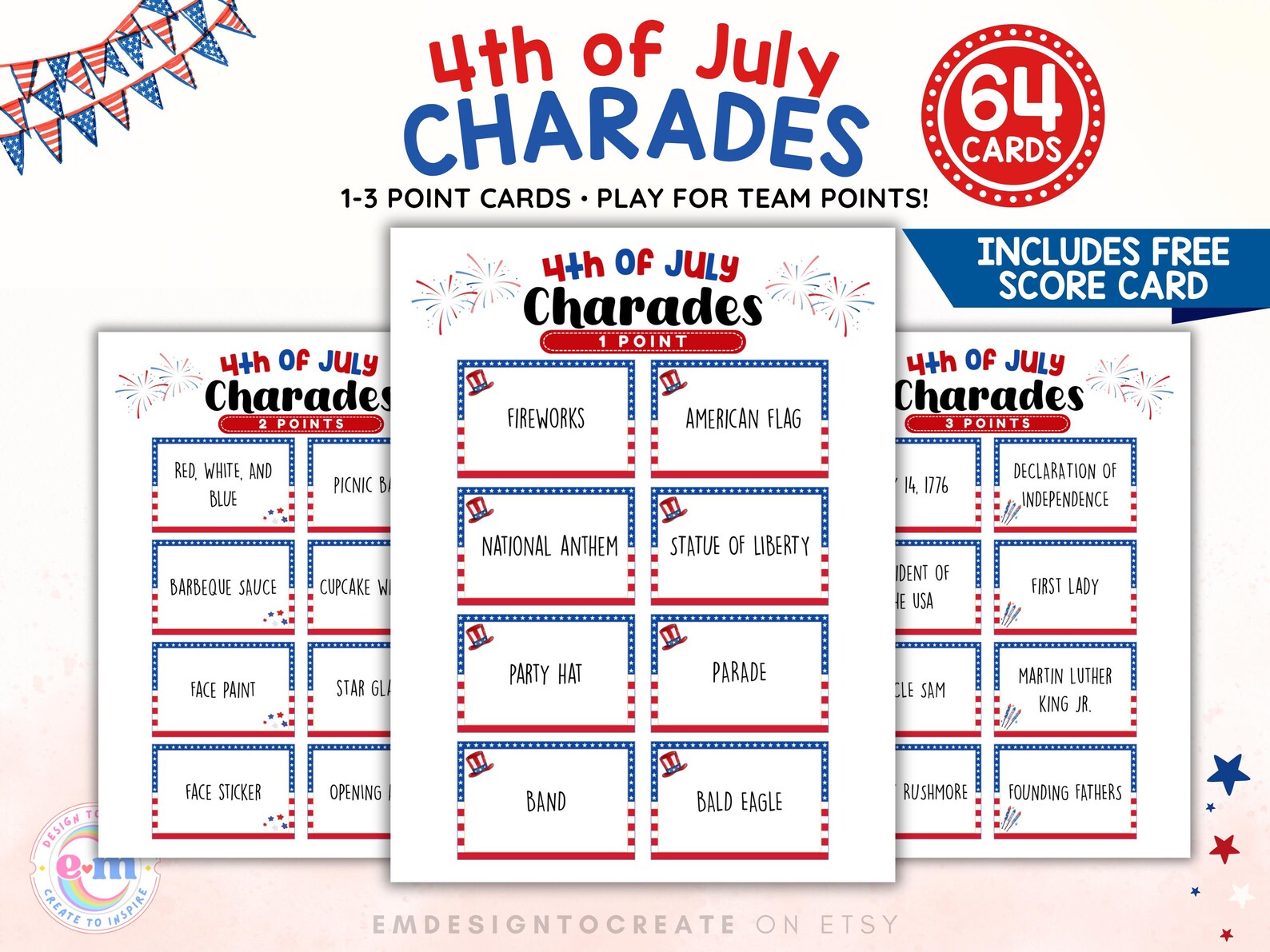 4th of July Charades, Fourth of July PRINTABLE Game Cards, Independence ...