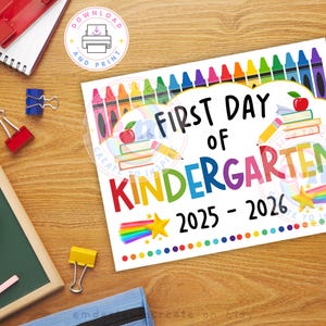 First Day of Kindergarten Sign, PRINTABLE First Day of School Sign ...