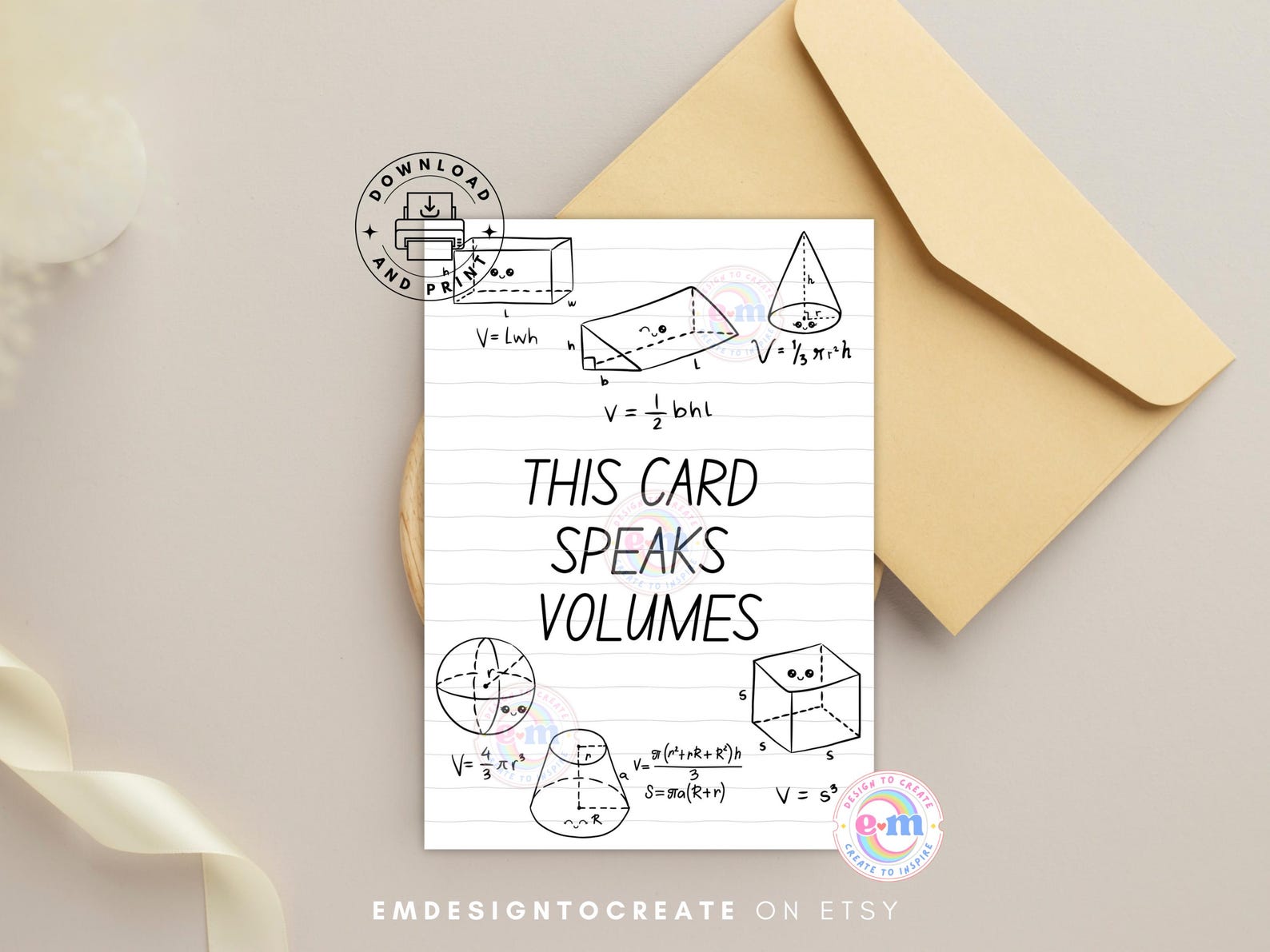 This Card Speaks Volumes, Printable Math Humor Greeting Card ...