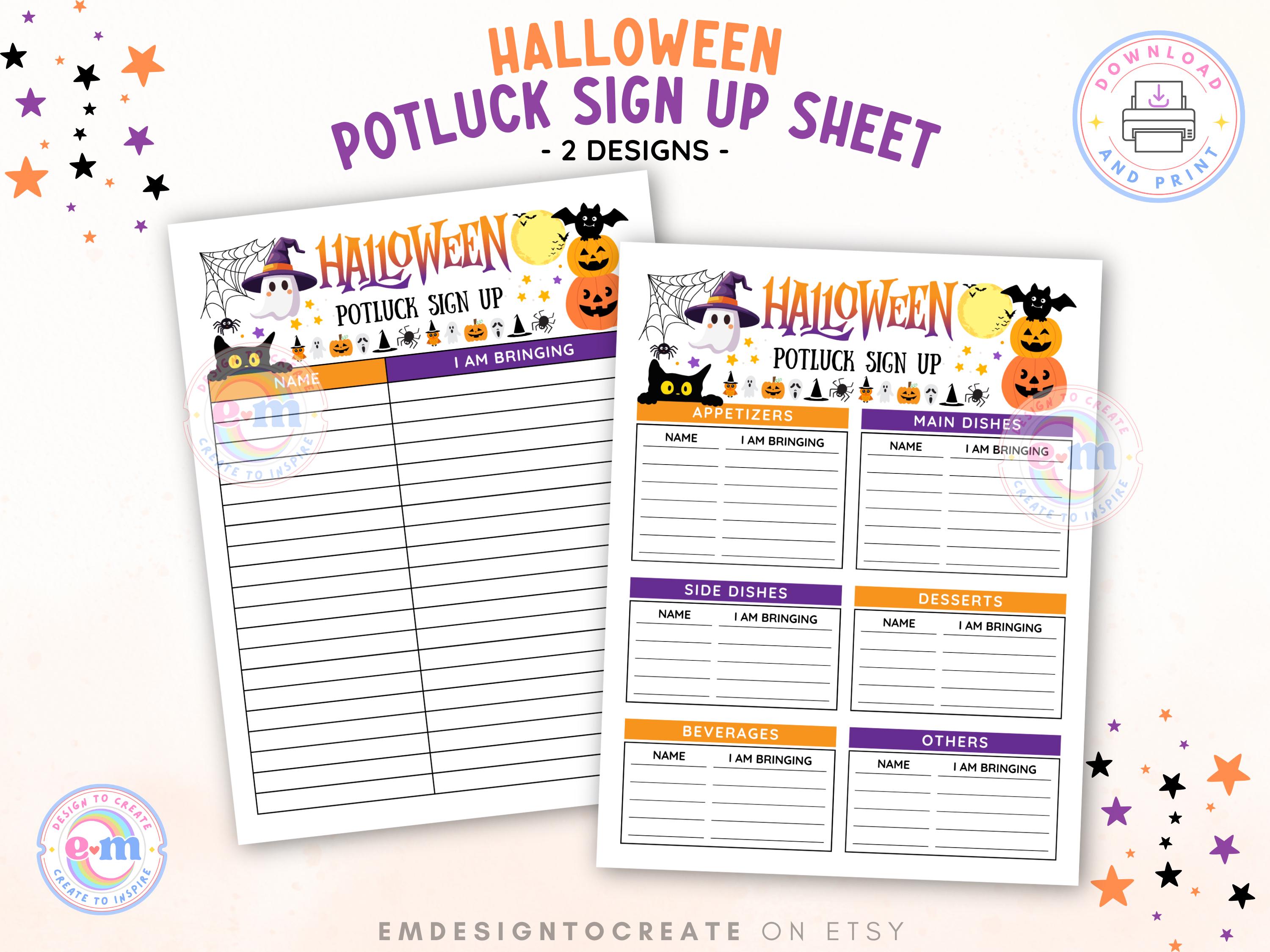 Halloween Potluck Sign up Sheet Printable, Halloween Party Food Sign up ...