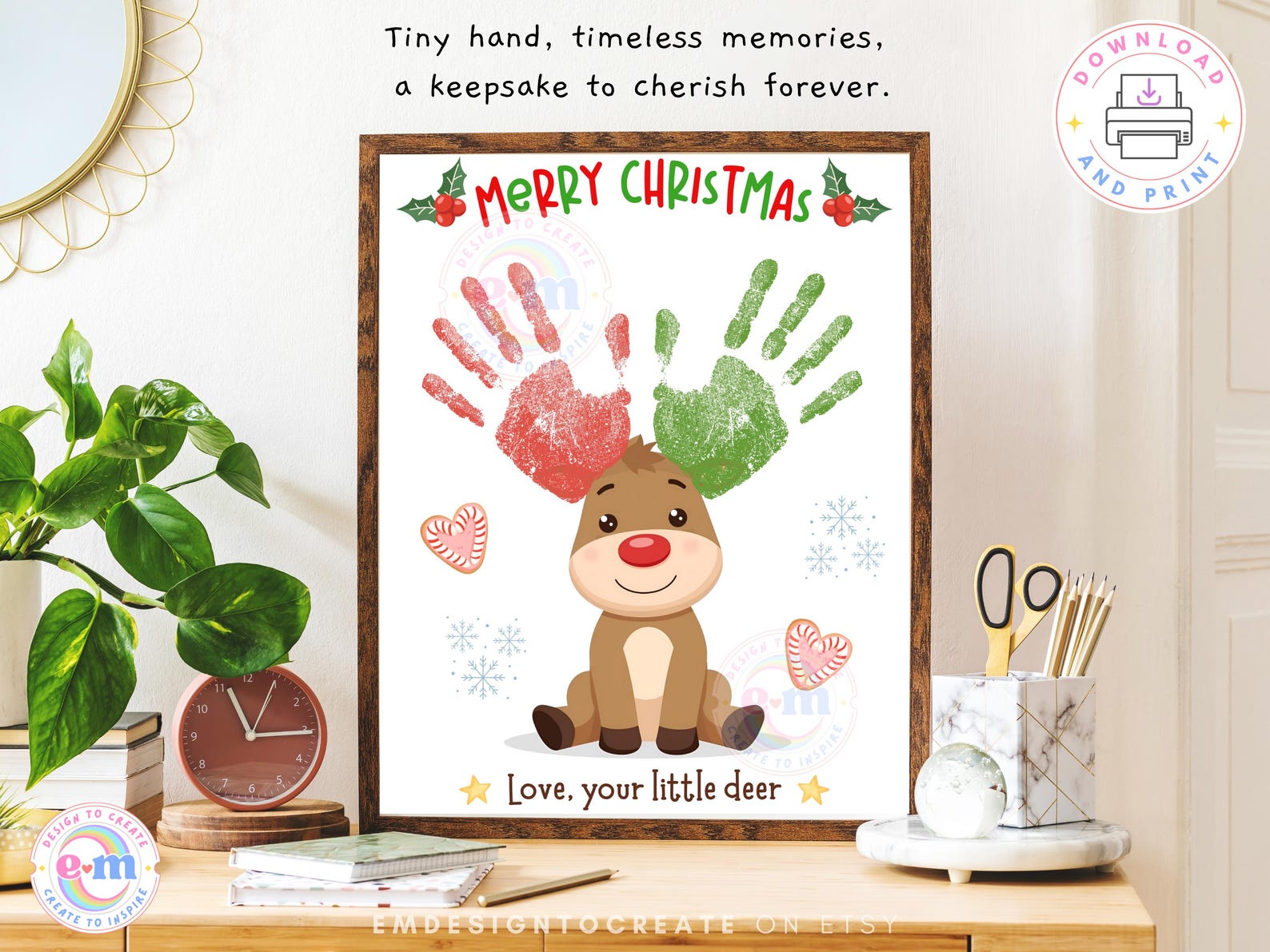 Reindeer Christmas Handprint Art, Printable Christmas Handprint Craft ...